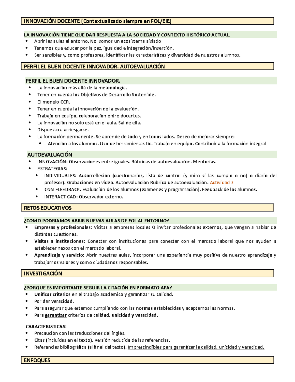 Resumen Innovación - INNOVACIÓN DOCENTE (Contextualizado siempre en FOL/EIE) LA INNOVACIÓN TIENE ...