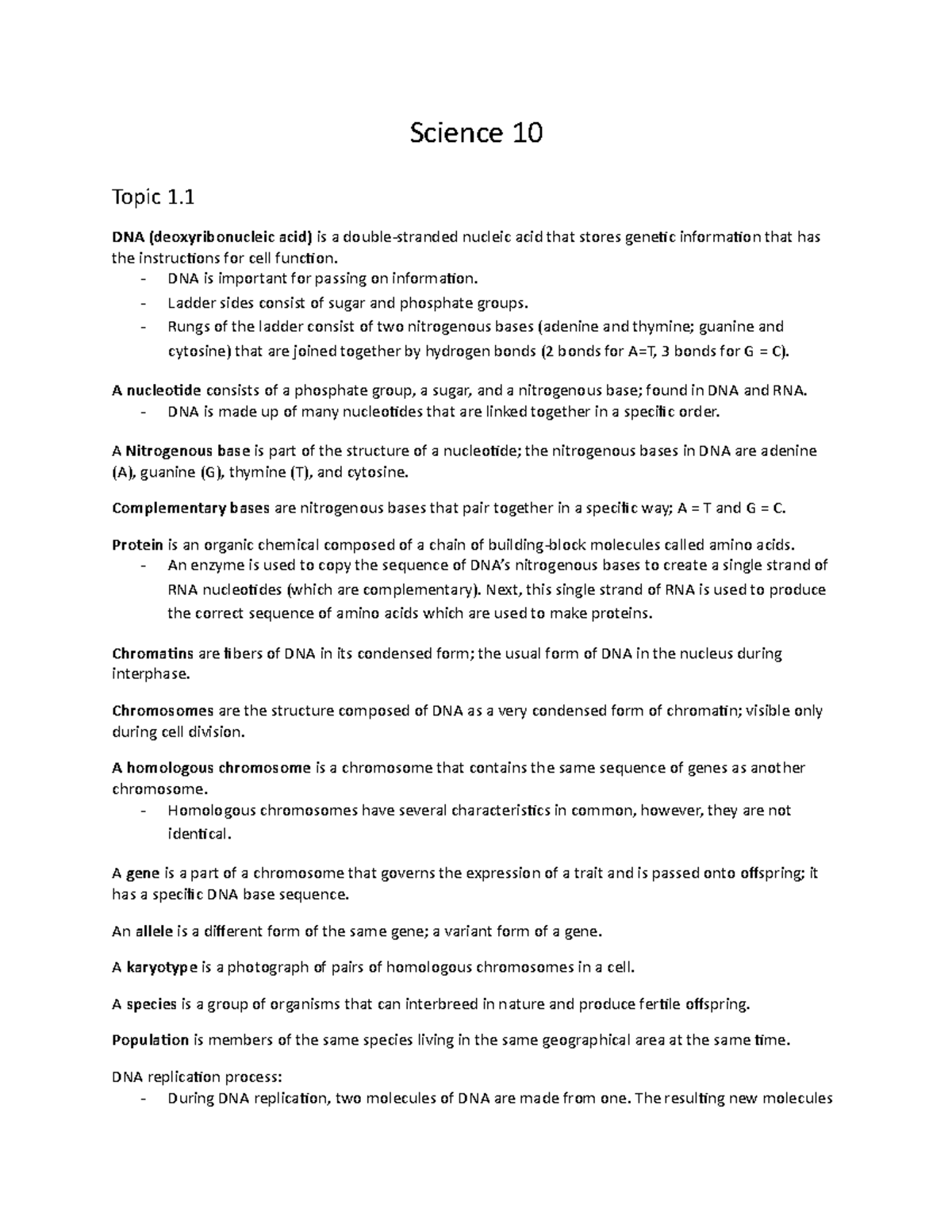 Bio Notes - Received 100% + highest mark in the grade on the exam ...