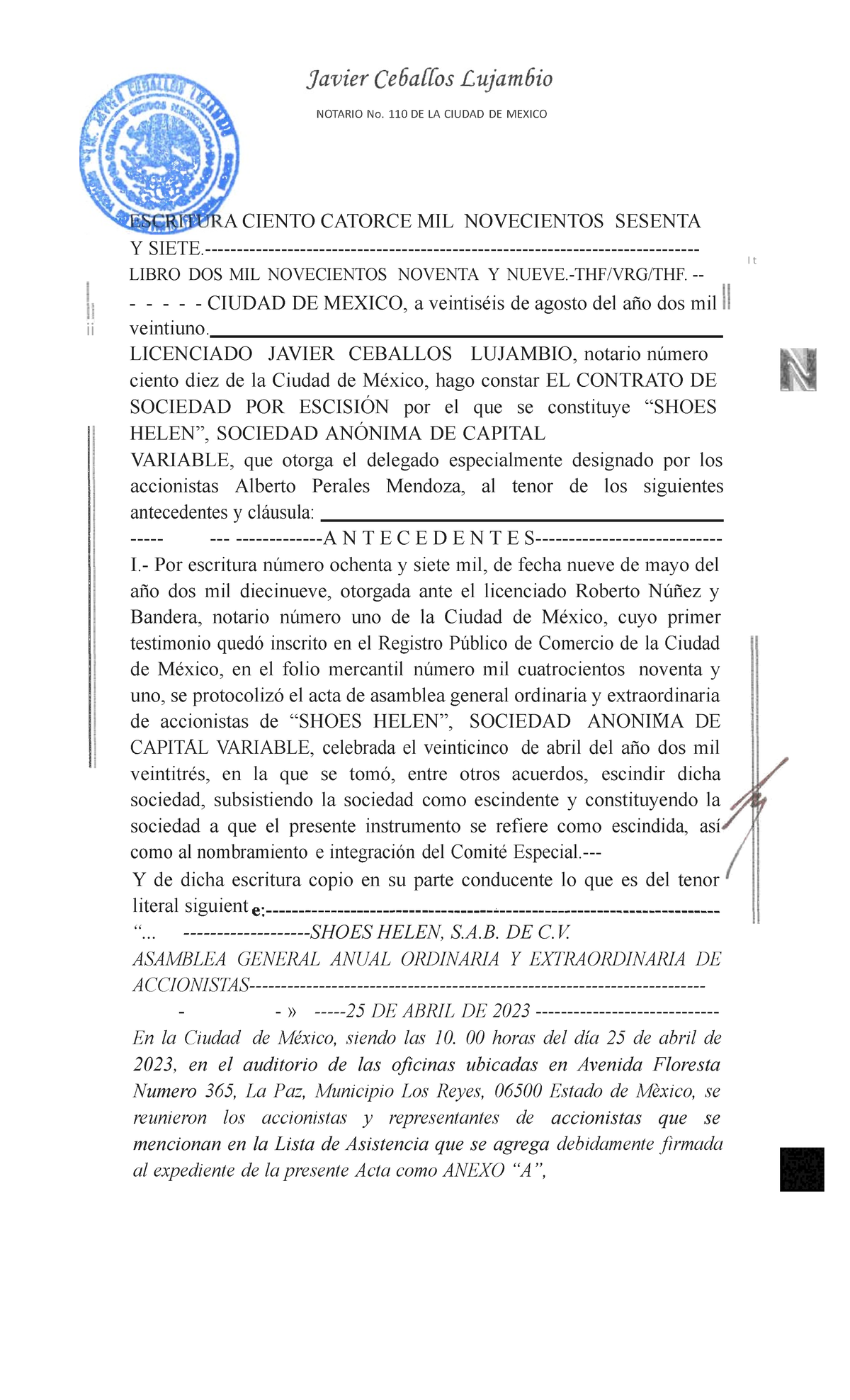 ACTA Constitutiva - NOTARIO No. 110 DE LA CIUDAD DE MEXICO A CIENTO ...