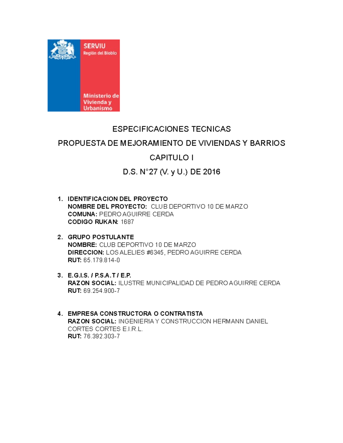 EETT Electricidad - Especificaciones técnicas proyecto eléctrico - ESPECIFICACIONES TECNICAS ...