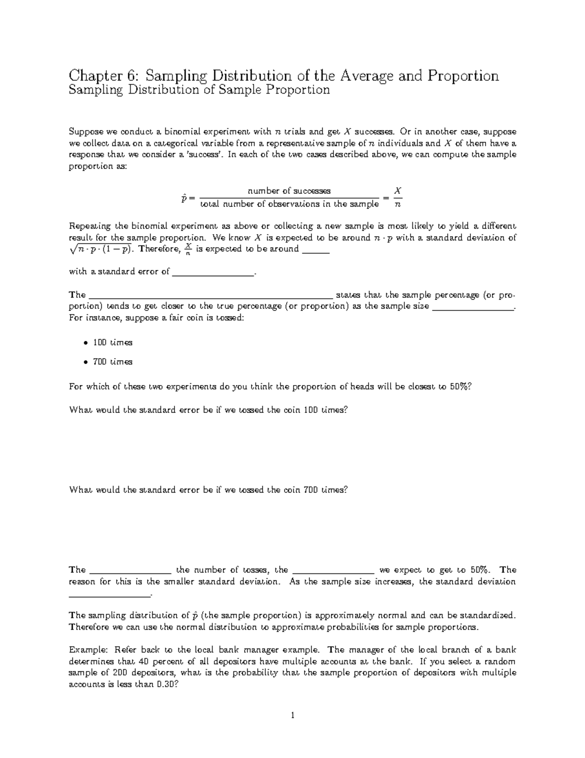 Chapter 6- Sampling Distribution of Sample Proportion - Chapter 6 ...