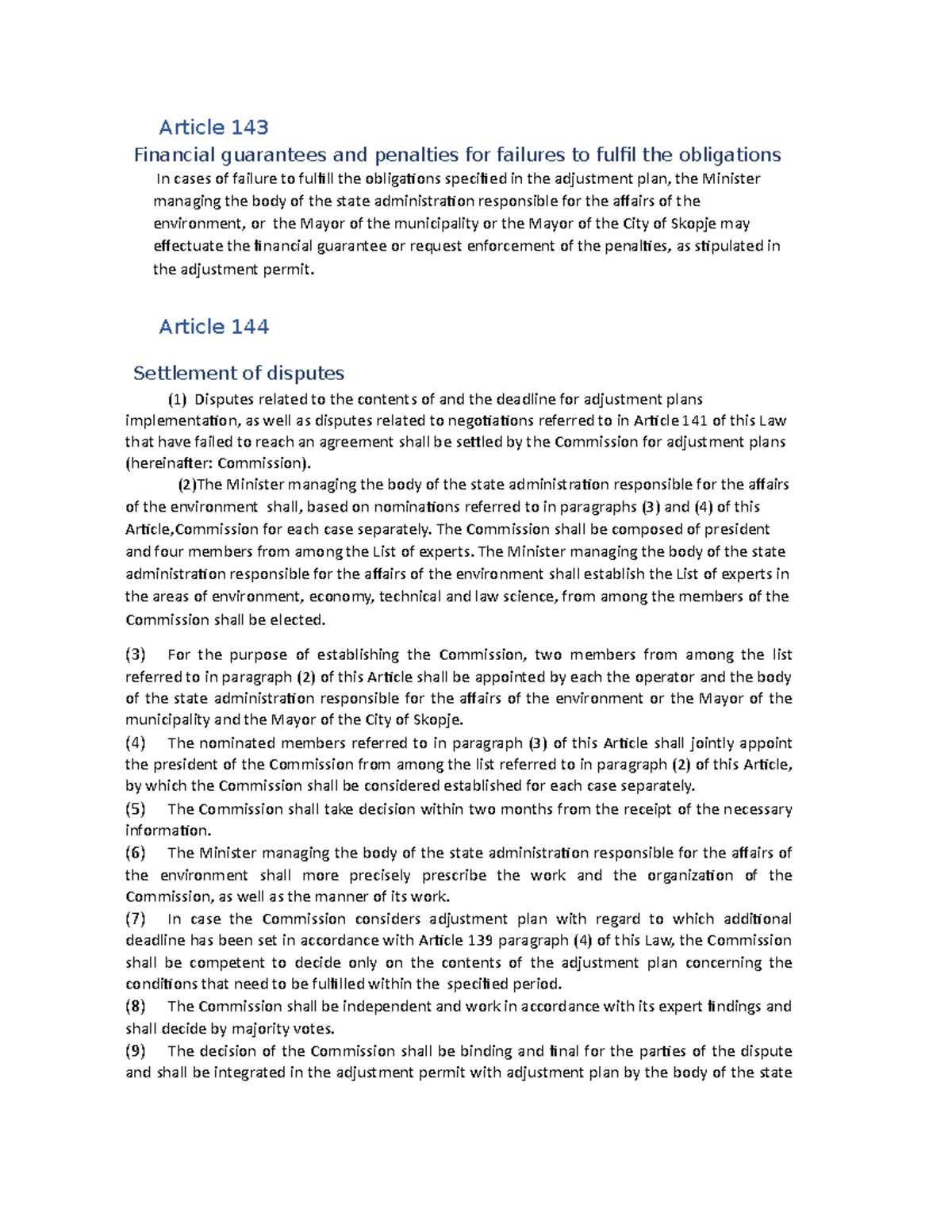 Environmental law m27 - Article 143 Financial guarantees and penalties ...