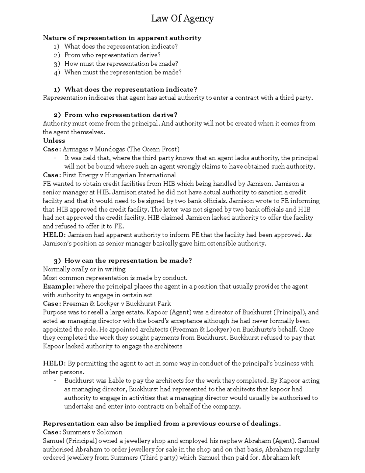 Law of Agency - type of agents, types of authority, creation ...