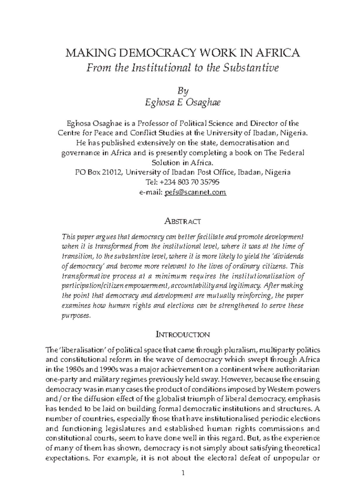 Formal AND Substantive Democracy JAE3 - VOLUME 3 N O 1 1 1 MAKING ...