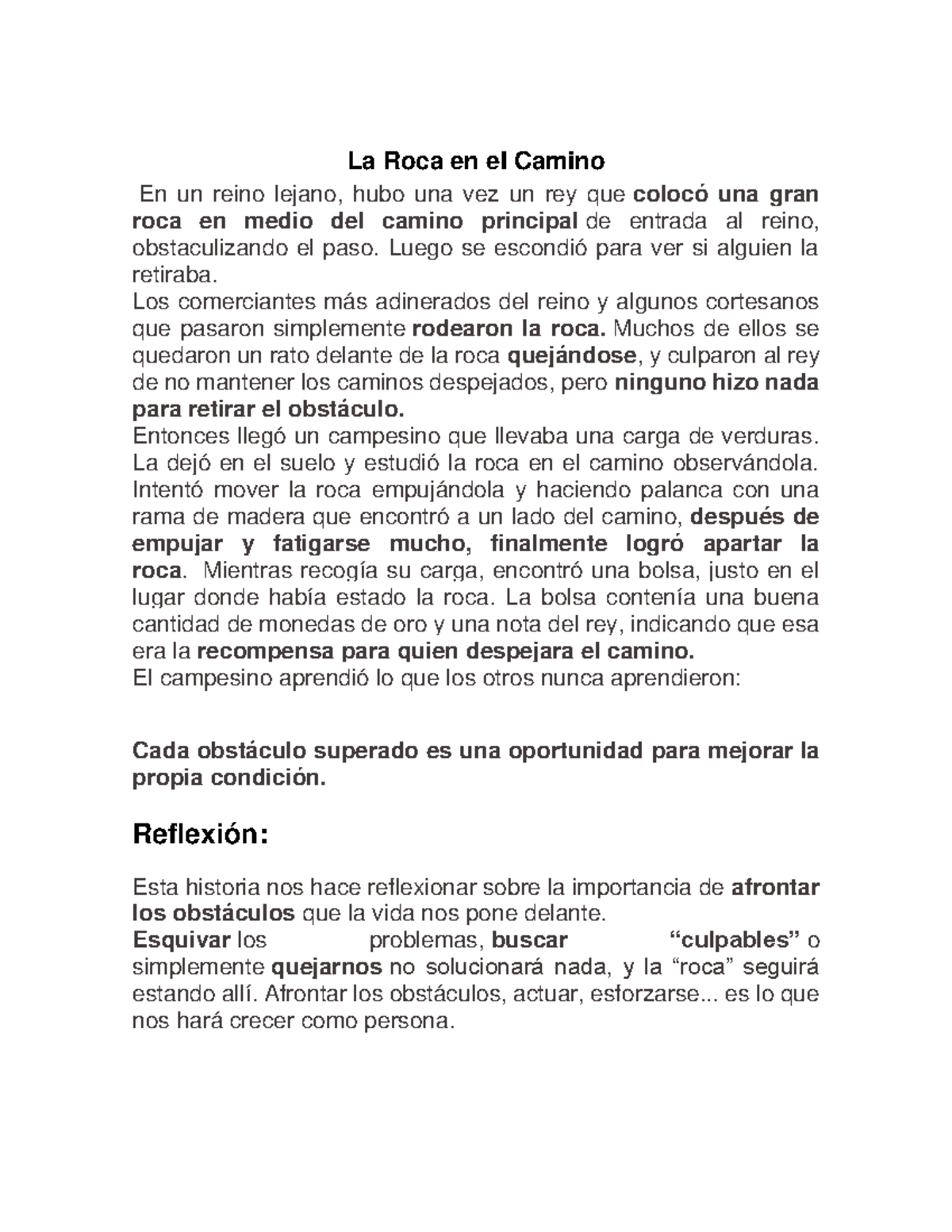 La Roca en el Camino - Tabla de parmetros - La Roca en el Camino En un ...