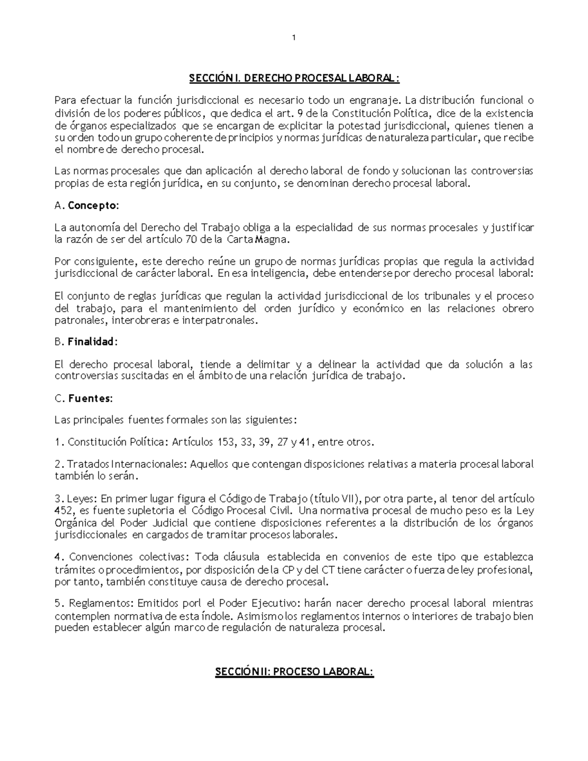 Resumen derecho procesal laboral - Warning: TT: undefined function: 22 SECCIÓN I. DERECHO ...