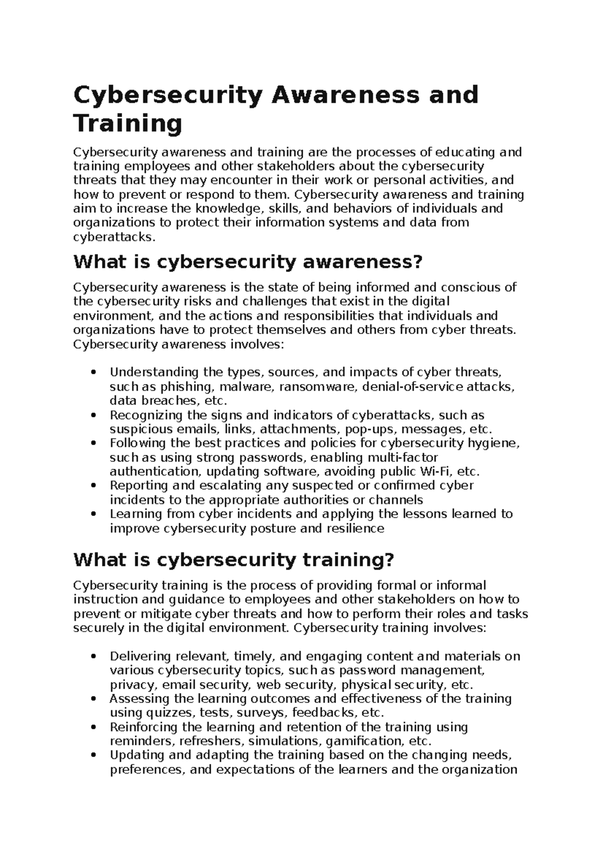 Cybersecurity Awareness and Training - Cybersecurity Awareness and ...