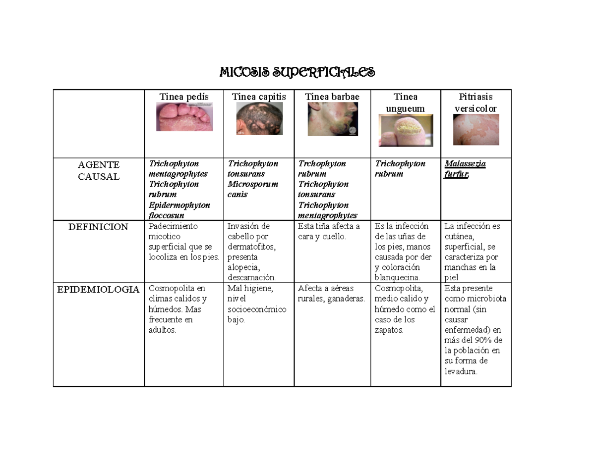 Esquema DE Micosis 1 - MICOSIS SUPERFICIALES Tinea pedís Tinea capitis ...