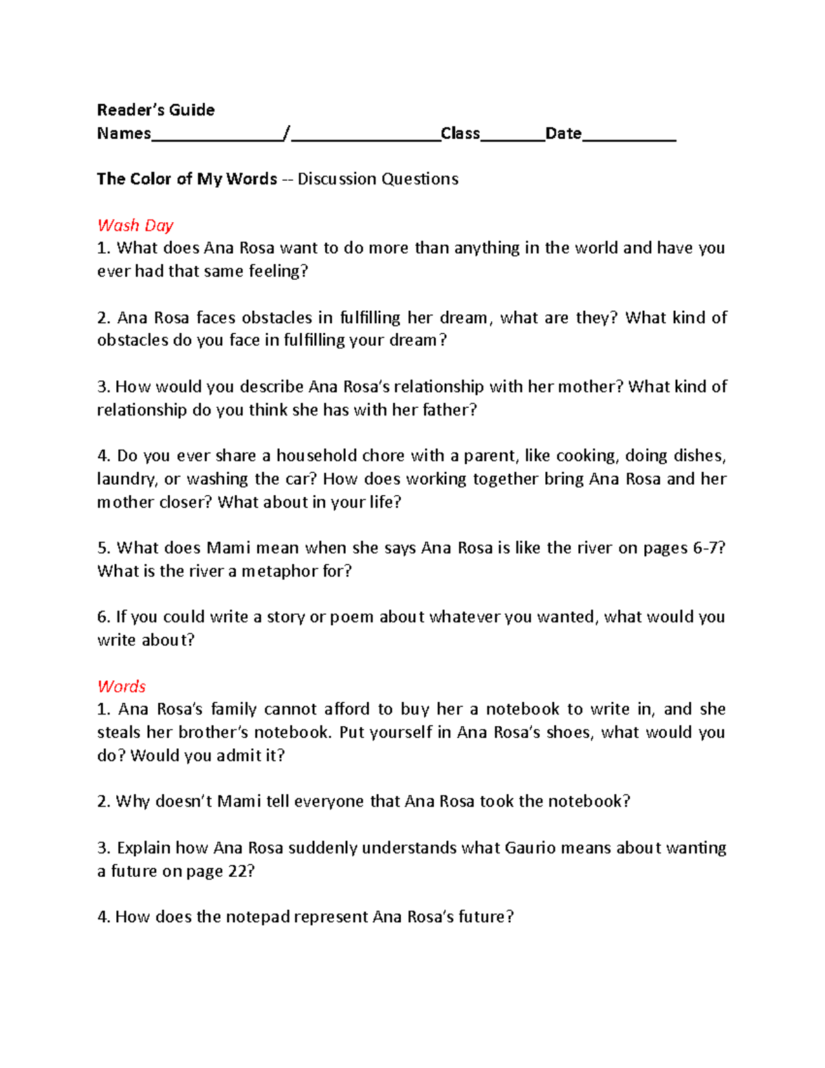 CP 1st Qtr The Color of My Words Reader Guide - Reader’s Guide - Studocu