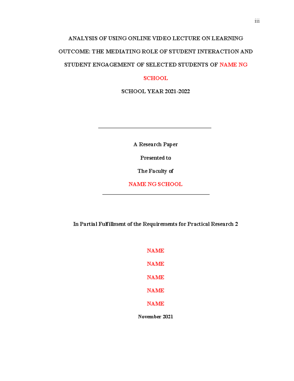 Thesis Title PAGE - iii ANALYSIS OF USING ONLINE VIDEO LECTURE ON ...