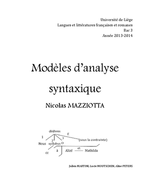 Modélisation syntaxique du français - Cours de Syntaxe du français ...