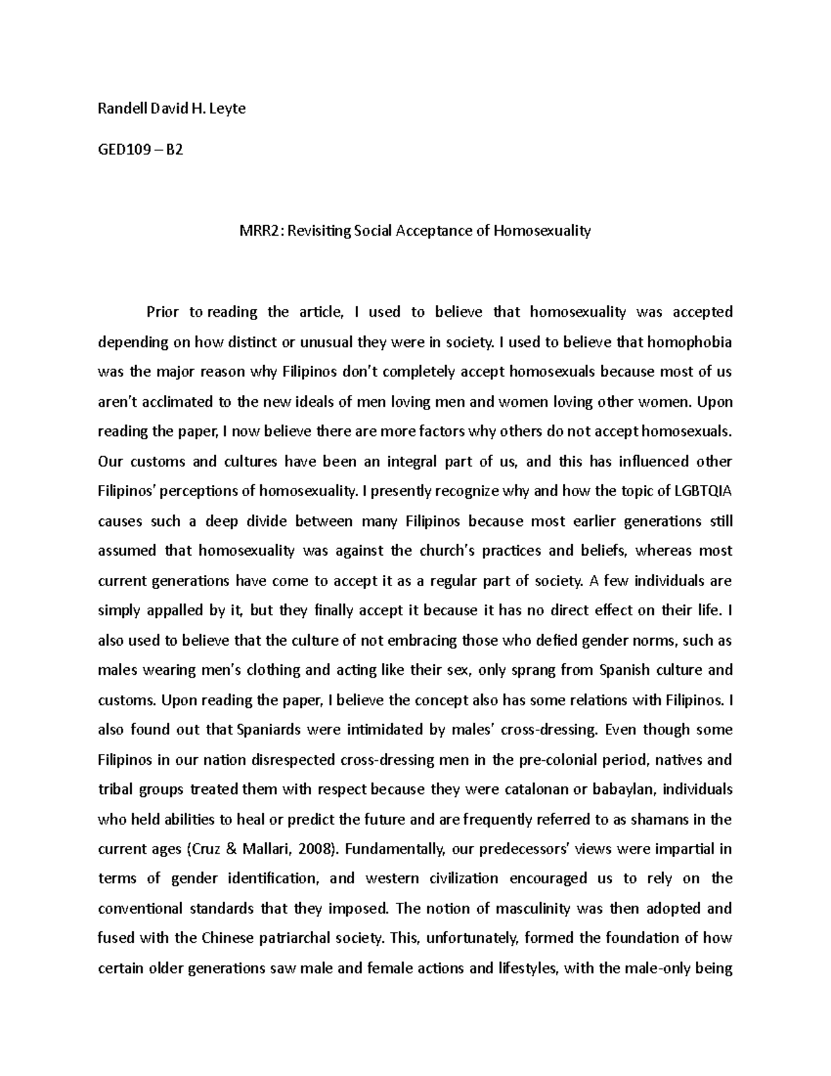 Leyte MRR2 - MRR2 - Randell David H. Leyte GED109 – B MRR2: Revisiting ...