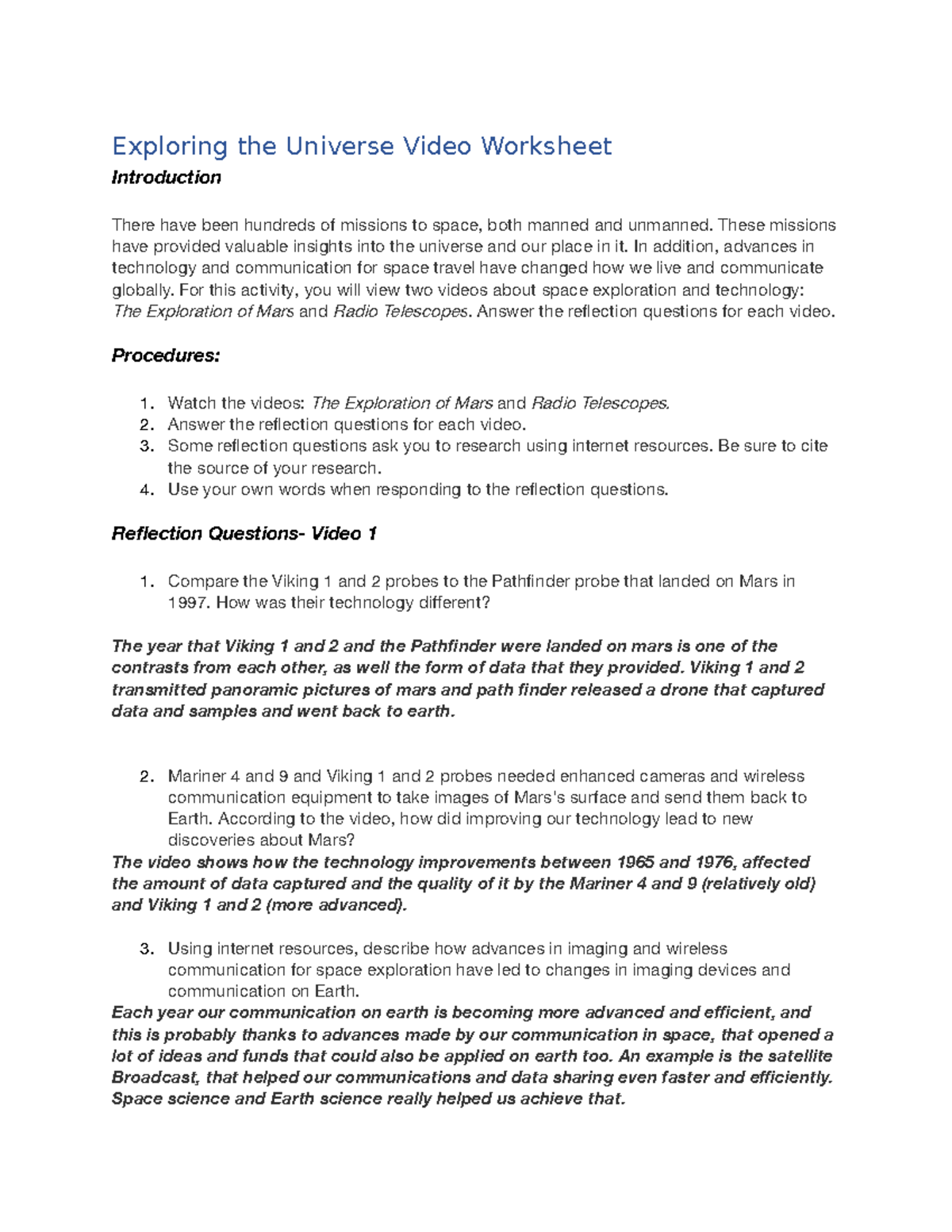 Nicolas Santana, Second Try - Exploring the Universe Video Worksheet ...