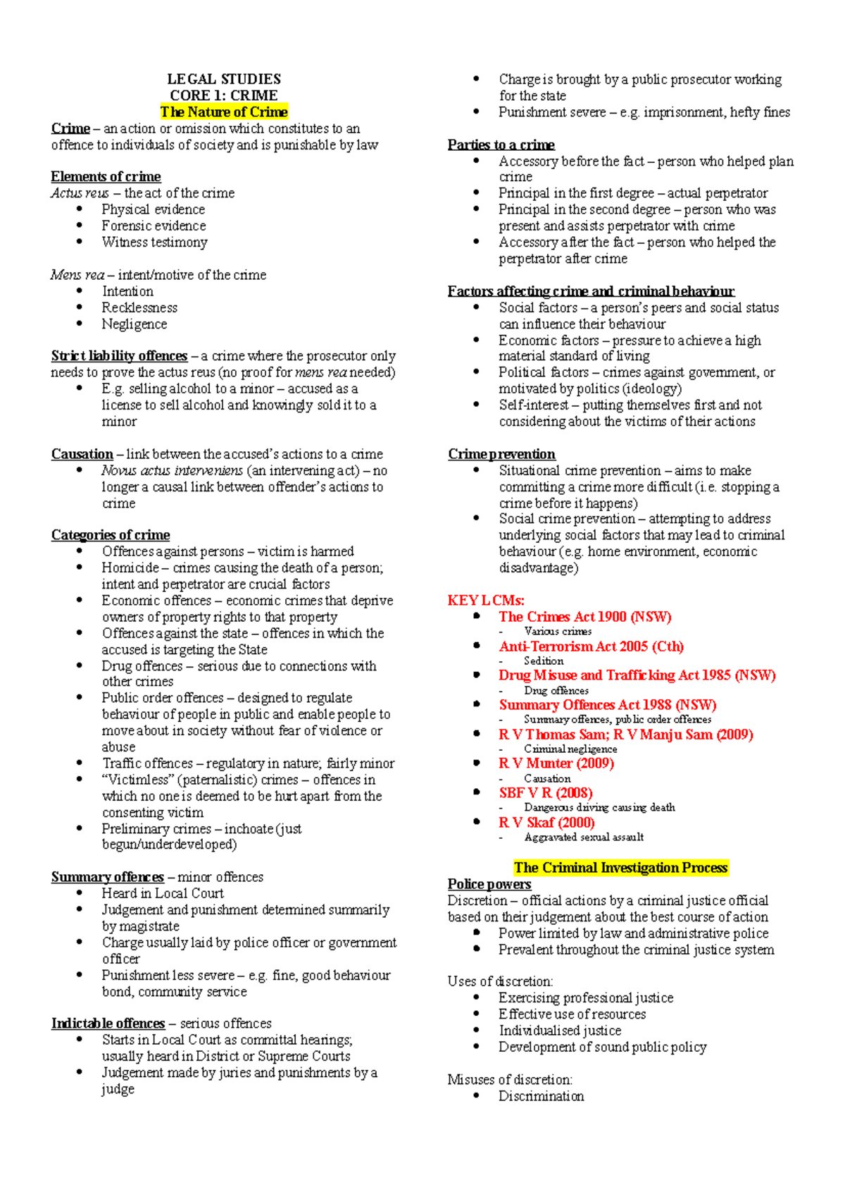 HSC Crime Notes 2021 - Studocu