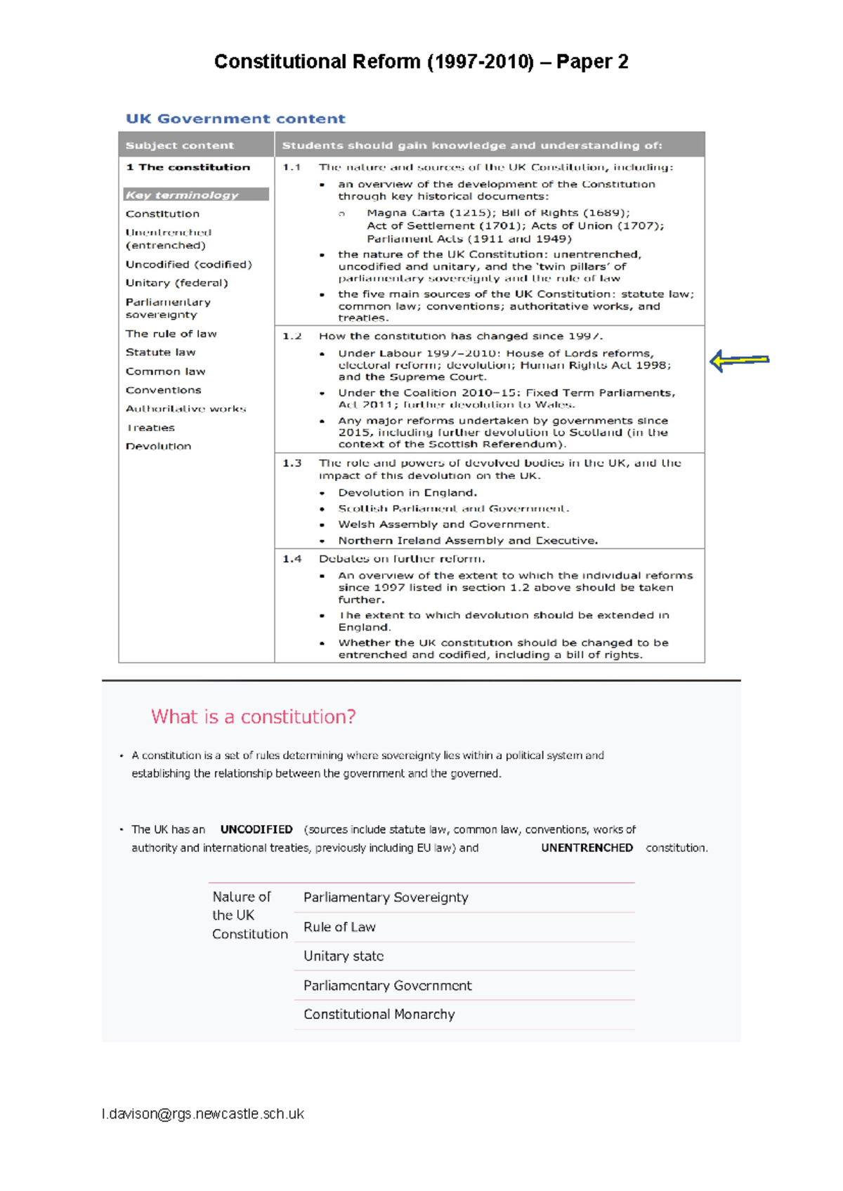 Constitutional Reform 1997-2010 Notes - Think about how reforms have ...