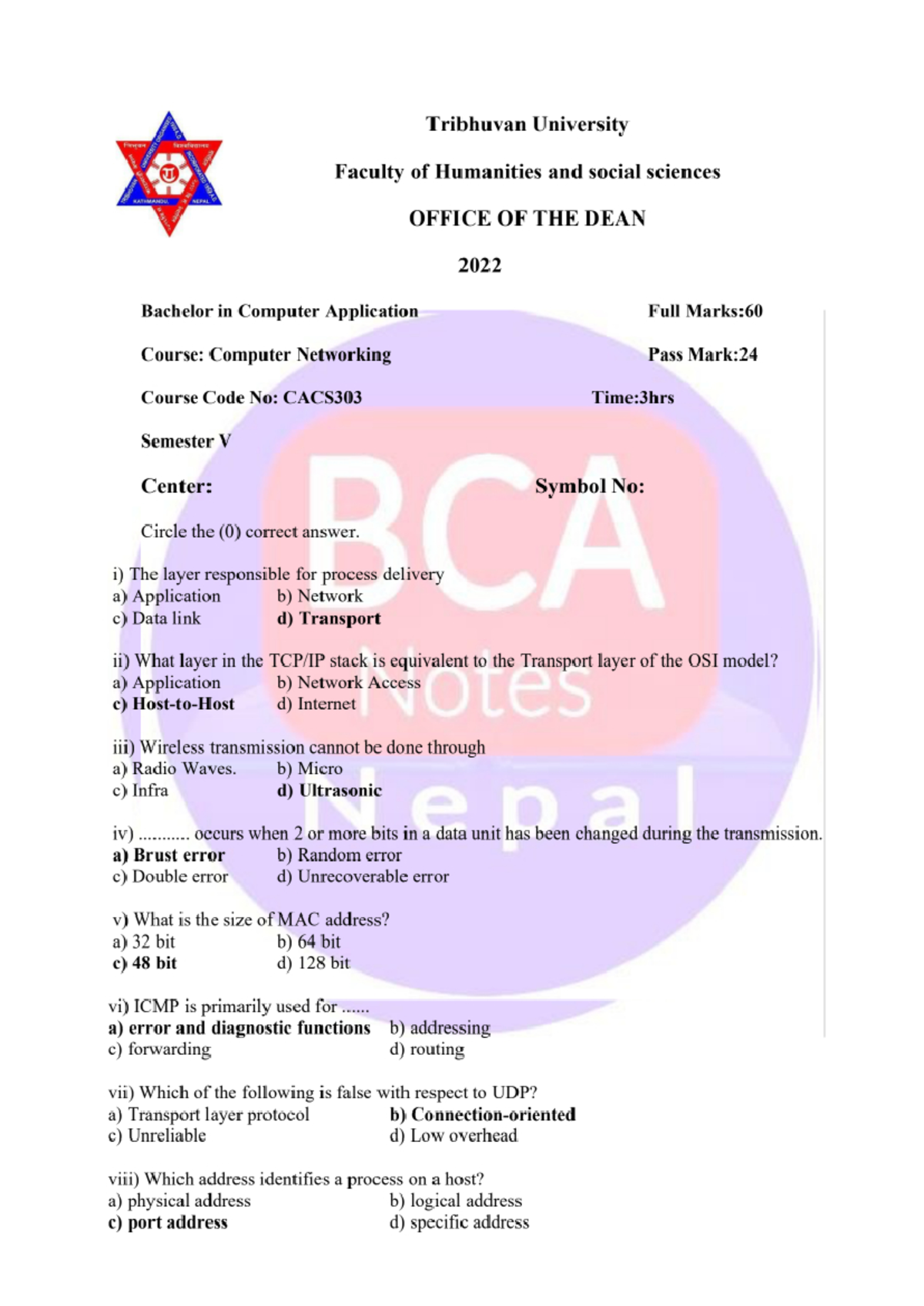 CN MCQ 2021 5th semester - Computer Application - Studocu
