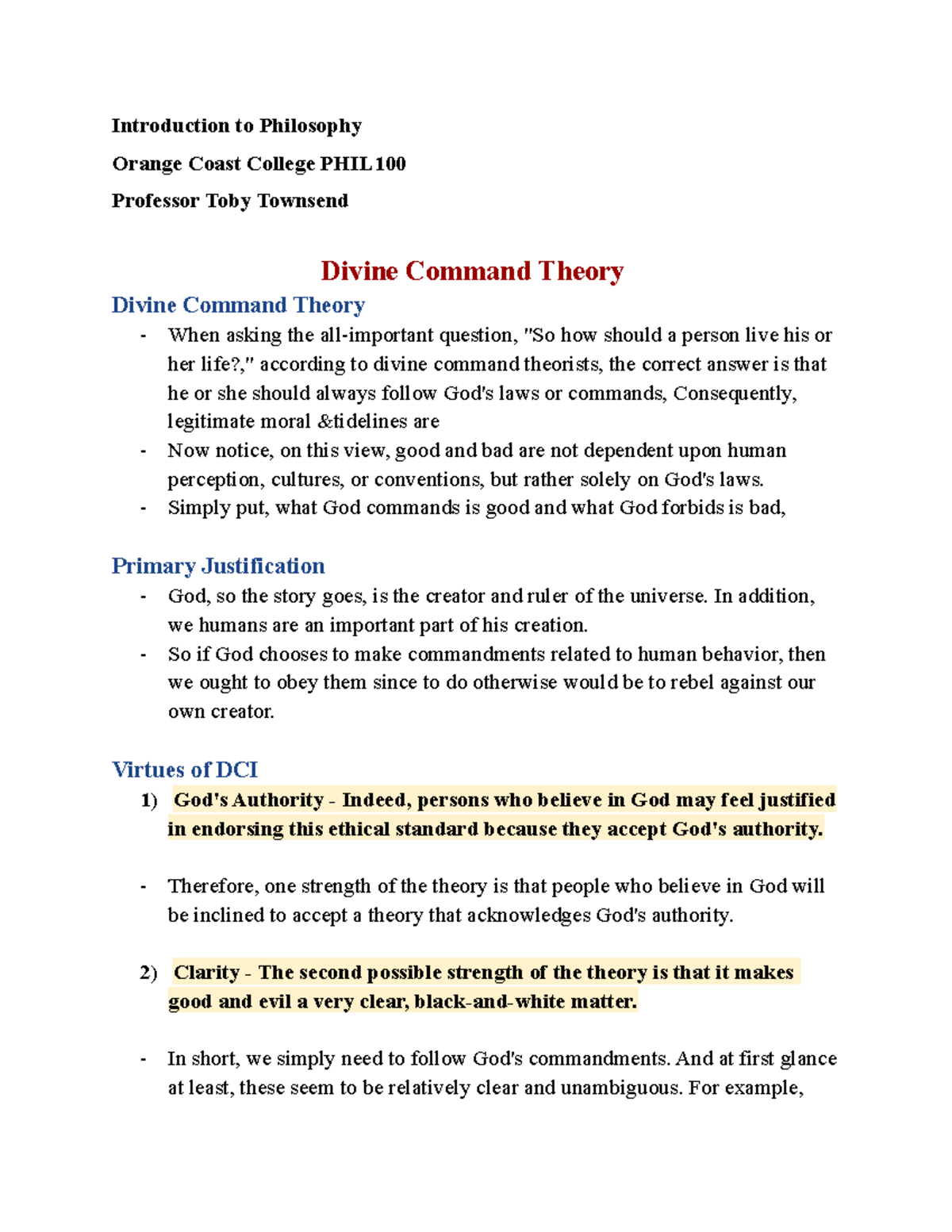 Divine Command Theory - Introduction to Philosophy Orange Coast College ...