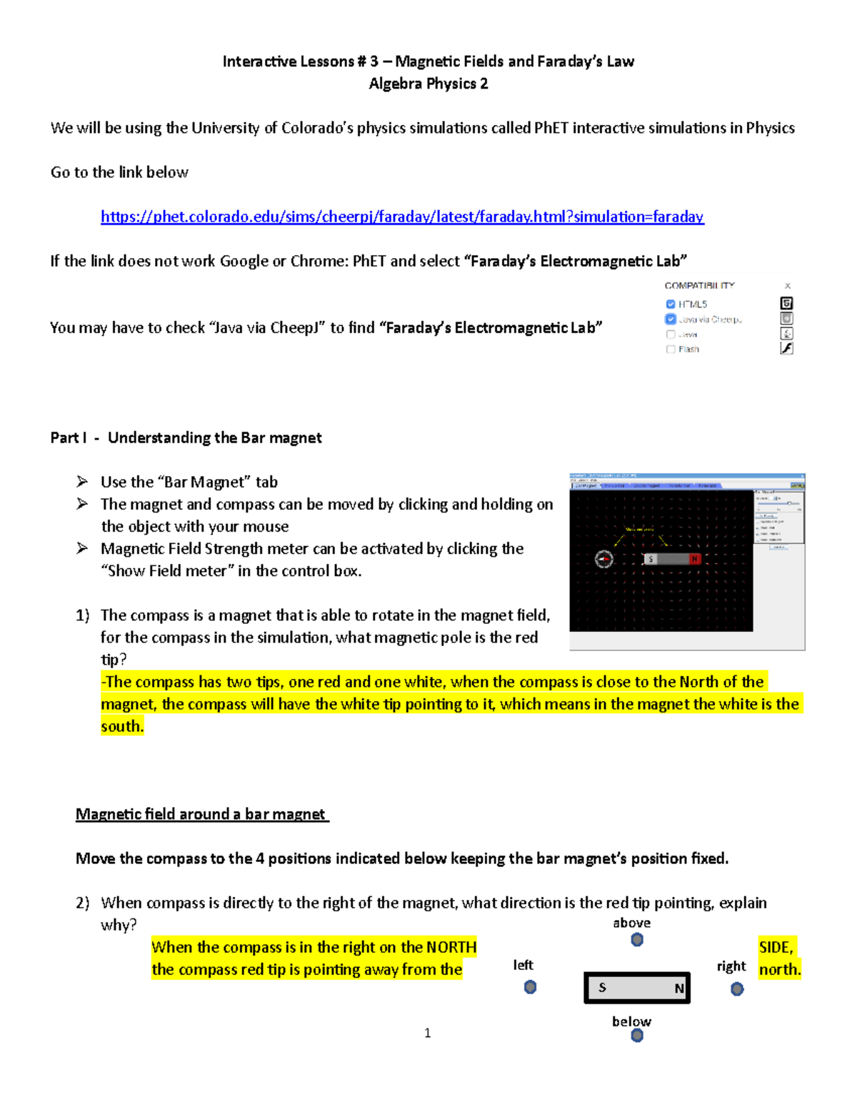 Interactive Lessons # 3 Magnetic Fields and Induction Spring 2022 - PHY ...