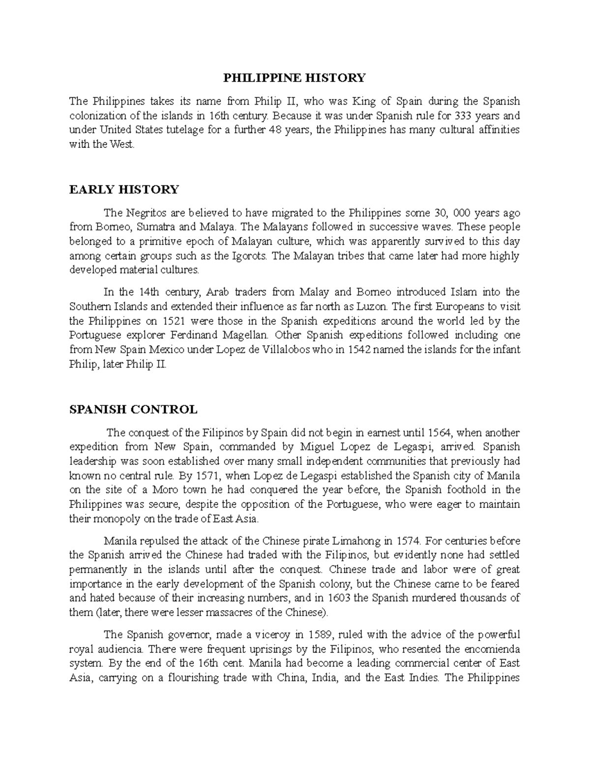 Philippine History - PHILIPPINE HISTORY The Philippines takes its name ...