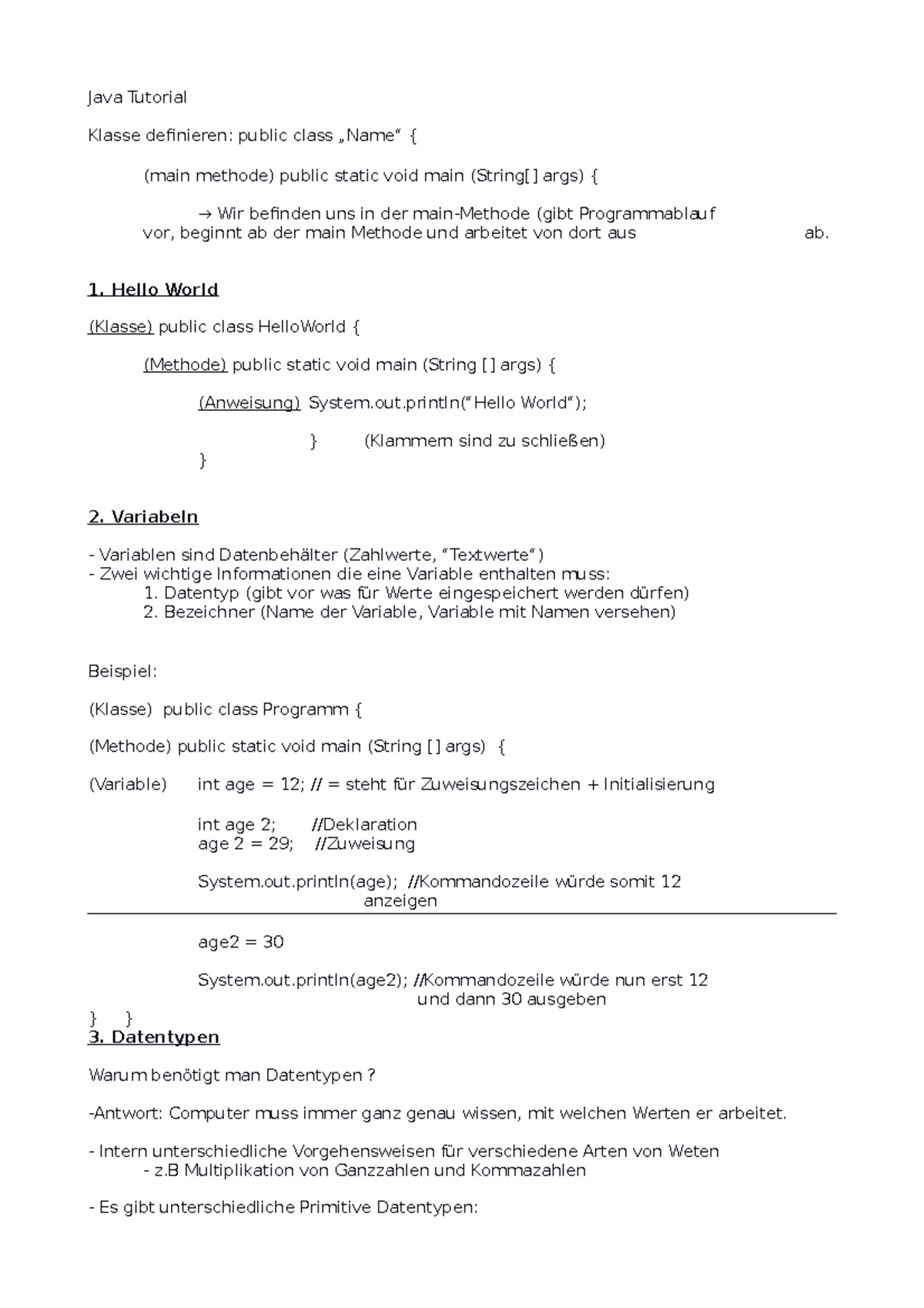 Java Tutorial-Upload - Kleiner Zusammenfassung - Java Tutorial Klasse ...