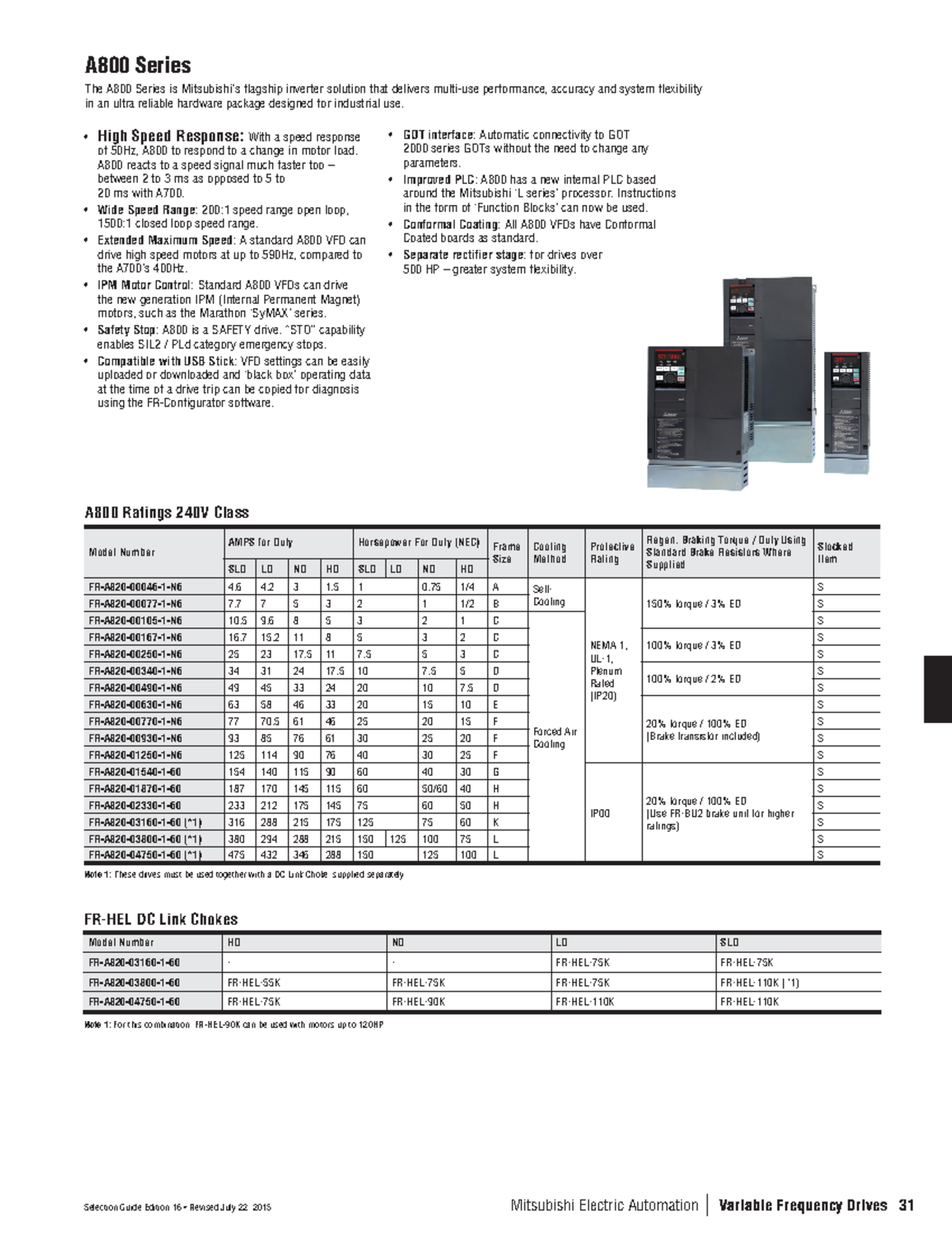FR-A800 Especificaciones - Selection Guide Edition 16 • Revised July 22 ...