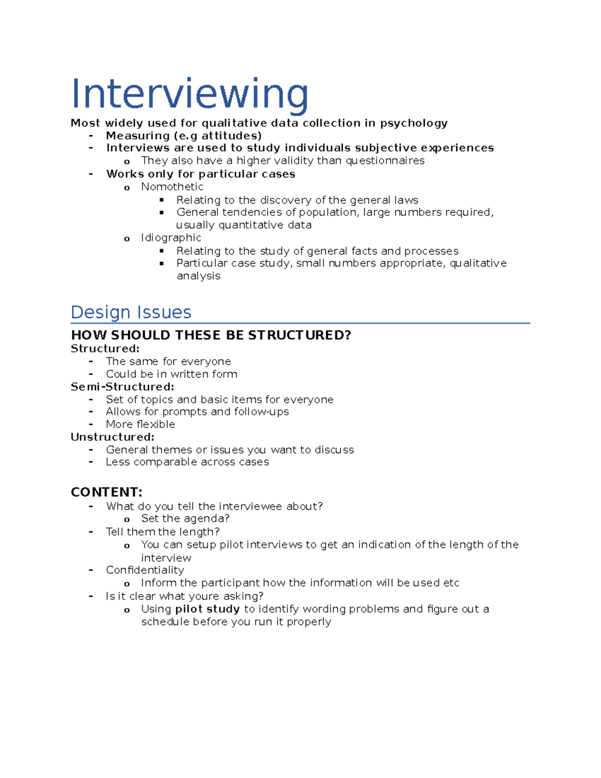 Interviewing - .... - Interviewing Most widely used for qualitative ...