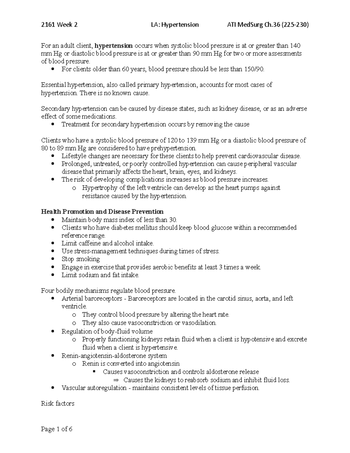 2161 Week 2 - ATI Med Surg Hypertension - For an adult client ...