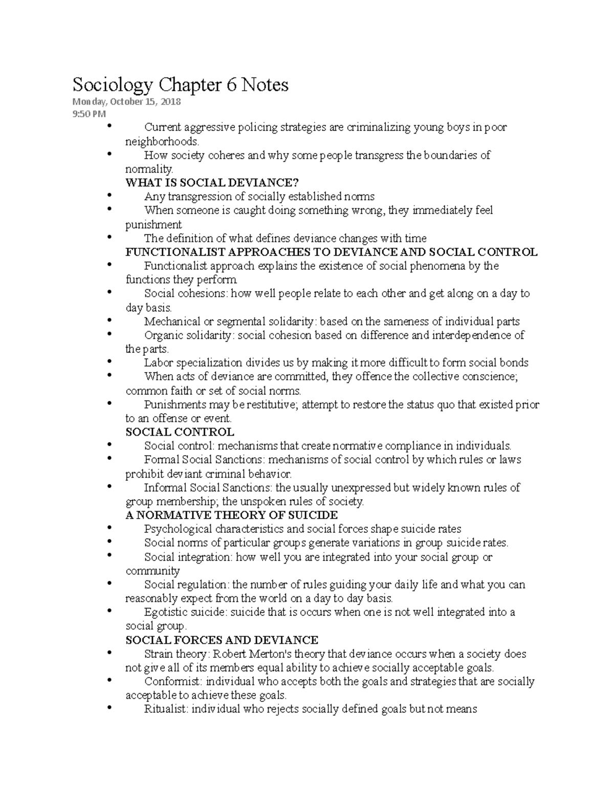 Sociology Chapter 6 Notes - Sociology Chapter 6 Notes Monday, October ...