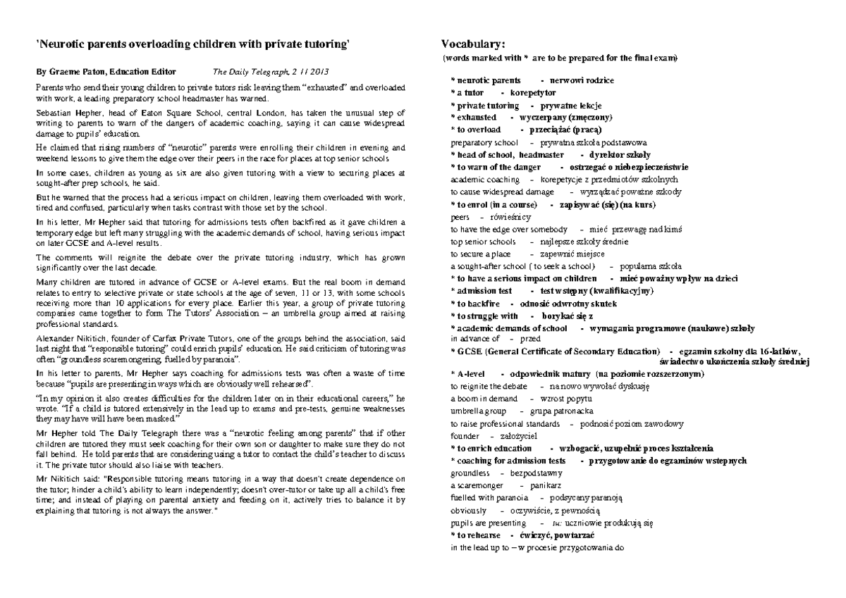 Neuroticp - 'Neurotic parents overloading children with private ...