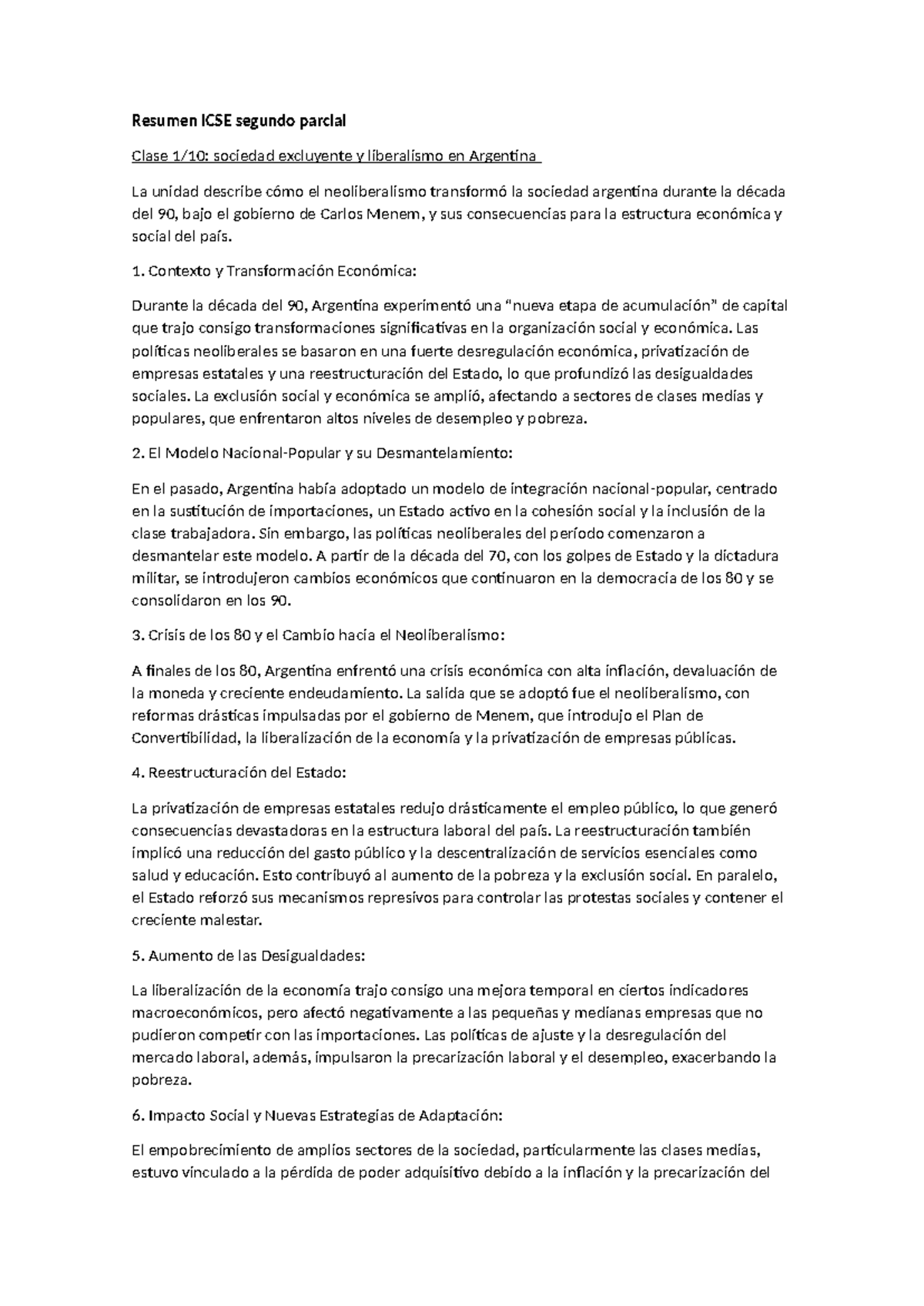 Resumen ICSE segundo parcial - Contexto y Transformación Económica ...