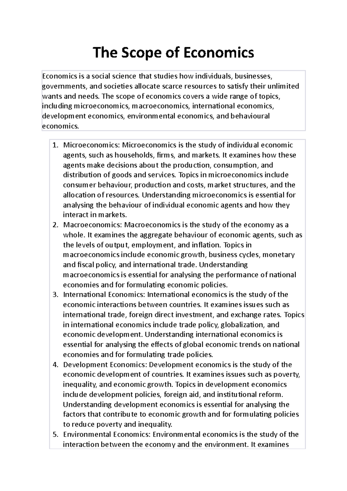 The Scope of Economics - The Scope of Economics Economics is a social ...