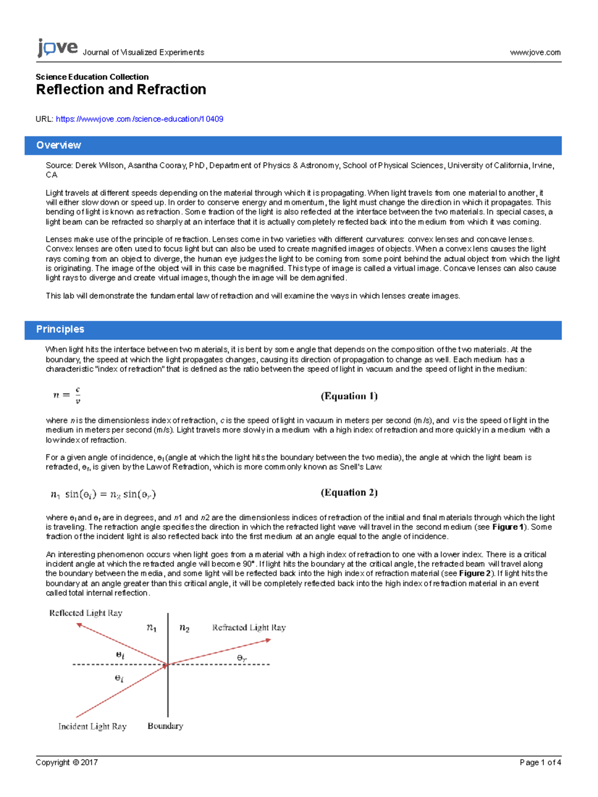 Jove-protocol-10409-reflection-and-refraction.pdf Experiment - Science ...