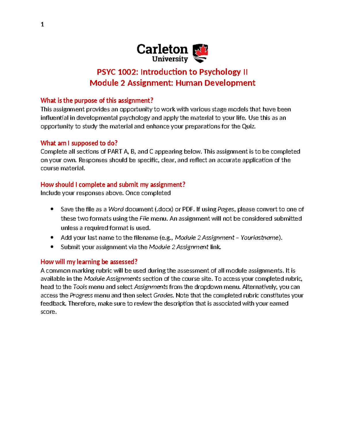 Module 2 Assignment - PSYC 1002: Introduction to Psychology II Module 2 Assignment: Human - Studocu