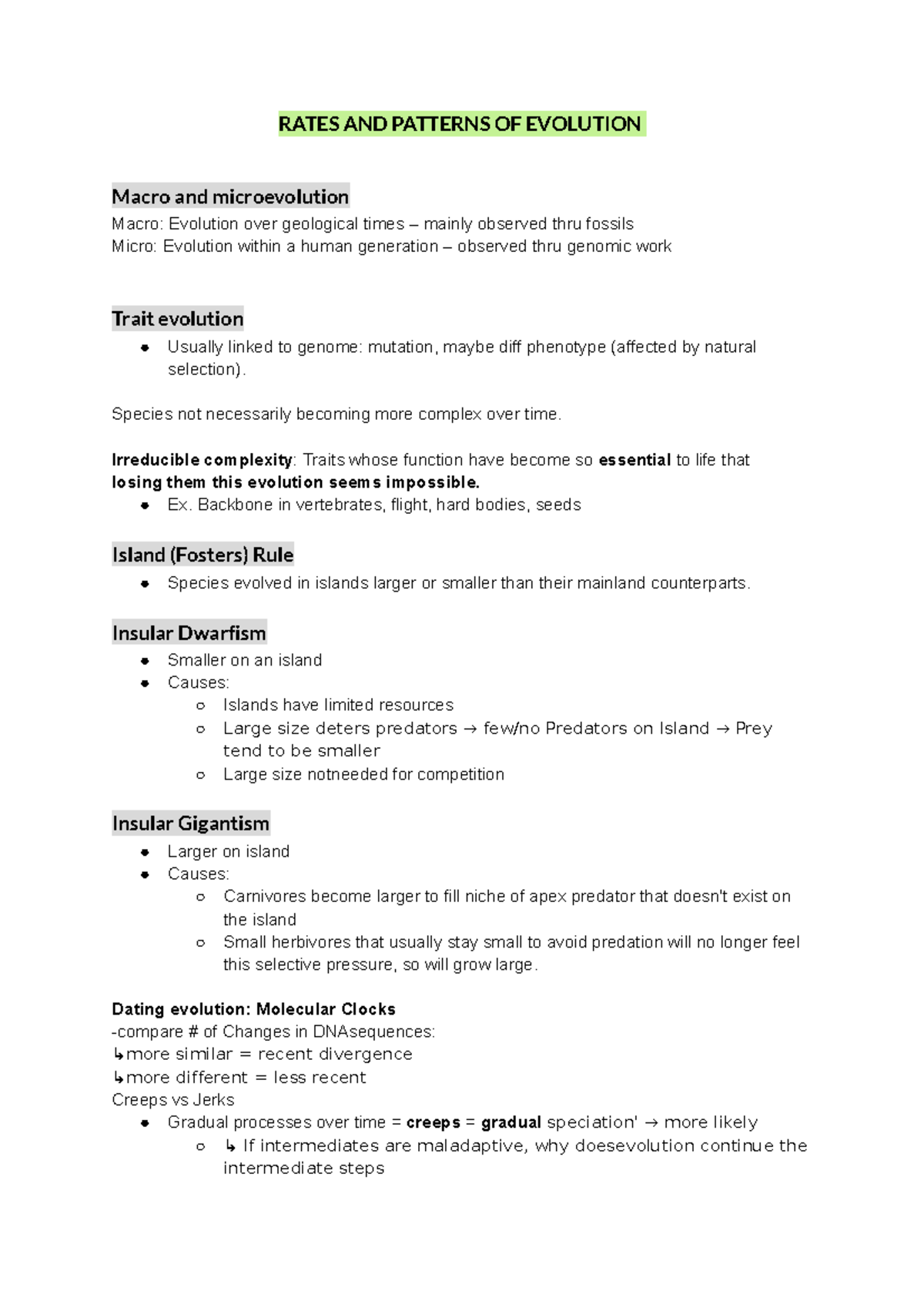 ENVR 202 - Evolution - RATES AND PATTERNS OF EVOLUTION Macro and ...