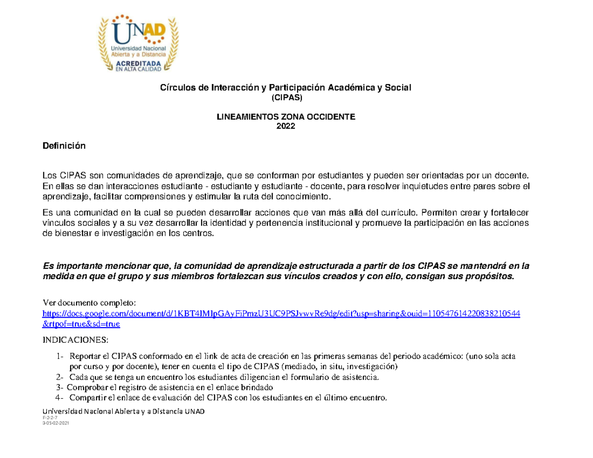 Lineamientos Cipas ZOCC 16-04 - Universidad Nacional Abierta y a ...