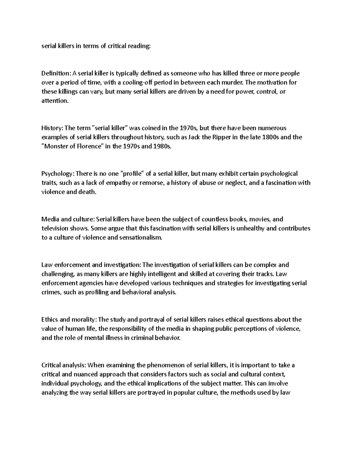 QW2 - Notes about serial killers and about the podcast series serial ...