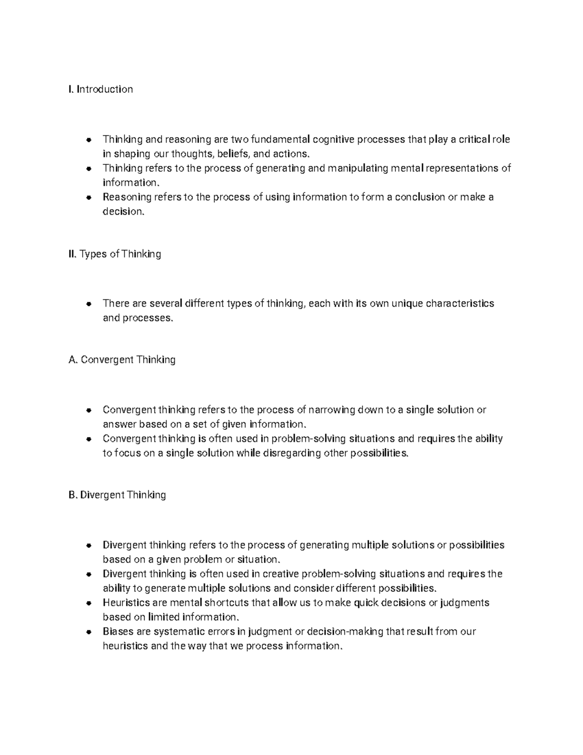 Lecture notes on thinking and reasoning pt - I. Introduction Thinking ...