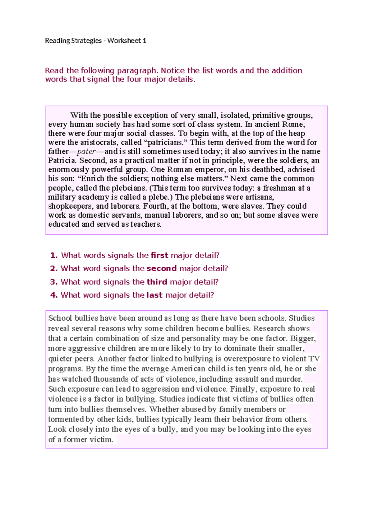 Reading Strategies - Worksheet 1 mine - Reading Strategies - Worksheet ...