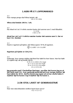 Matematik FP9 maj 2024 - Opg. Tekst, beregning, resultat. 1. 1. 1. 1 ...