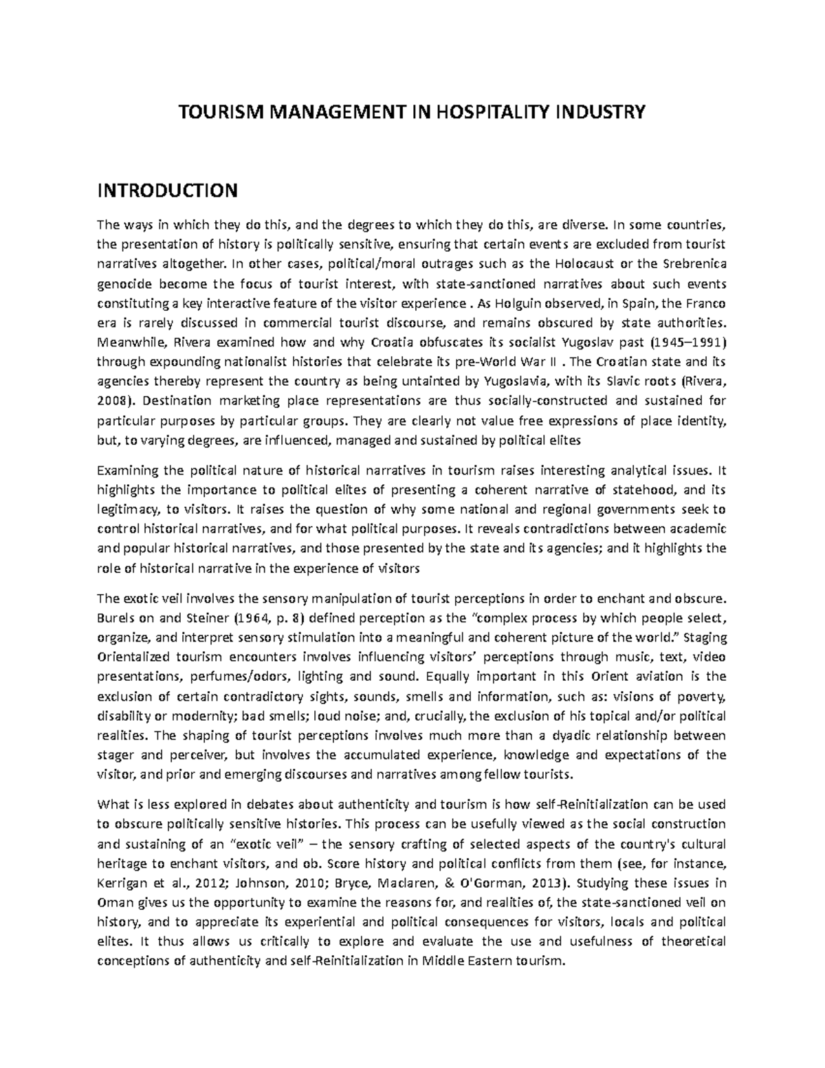 Ali work - work done - TOURISM MANAGEMENT IN HOSPITALITY INDUSTRY ...