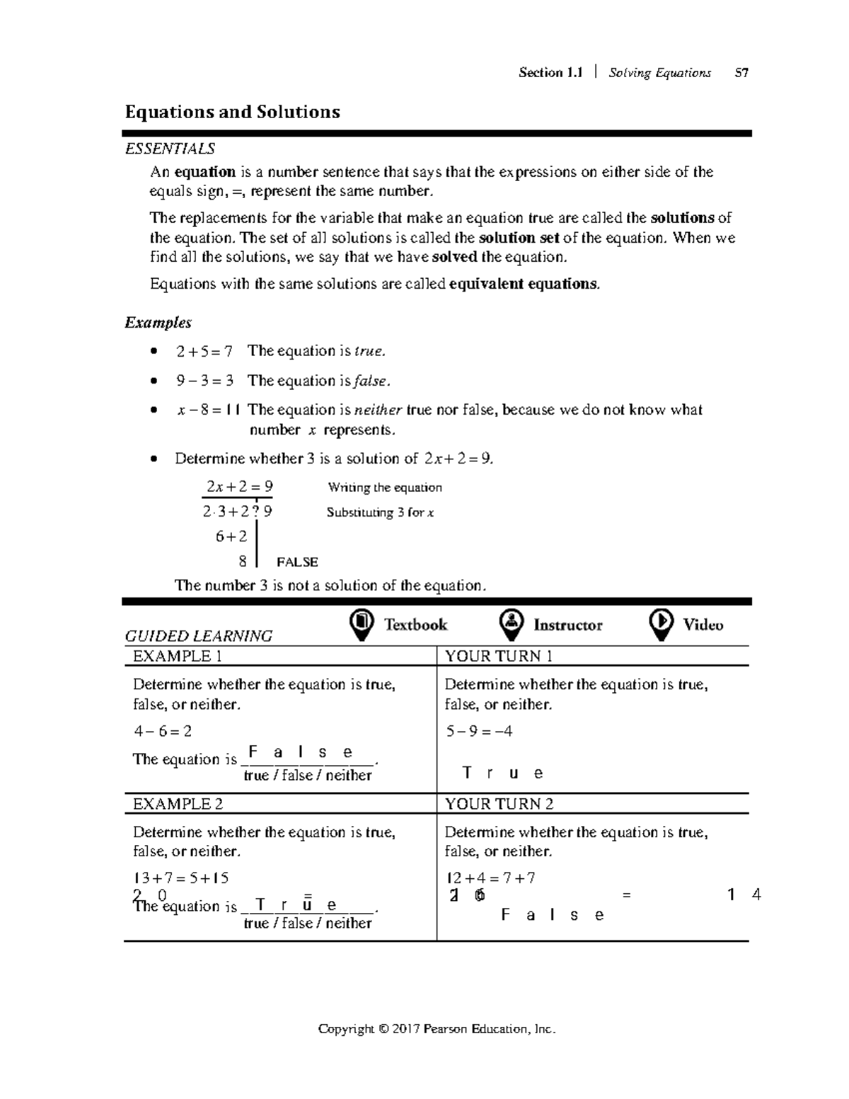 Section 1 - Solving Equations Week 1-5 - Equations and Solutions ...