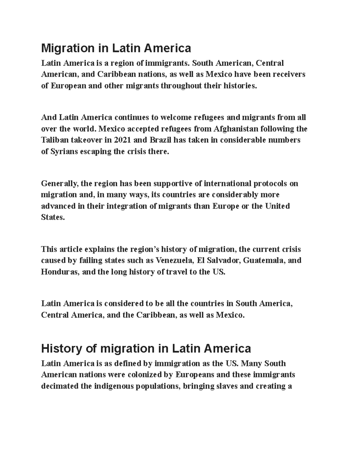 Cheat Sheet of kids - Migration in Latin America Latin America is a ...