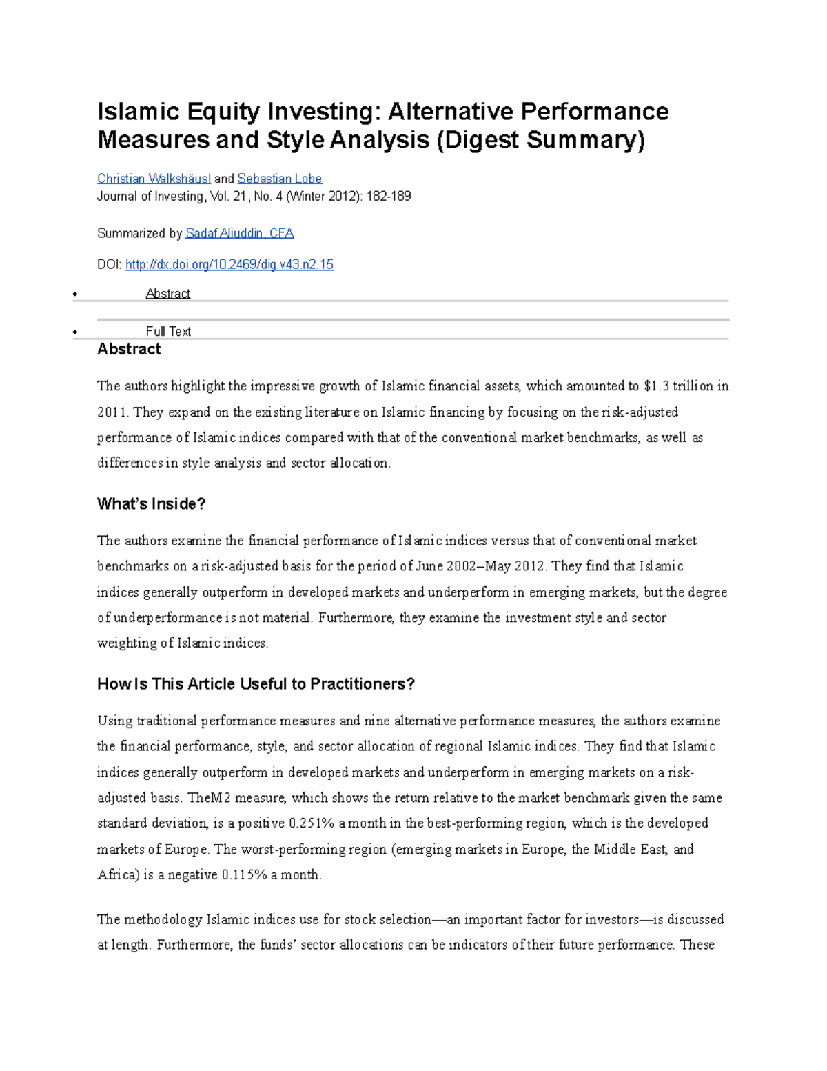 249746415 Islamic Equity Investing - Islamic Equity Investing: Alternative Performance Measures ...