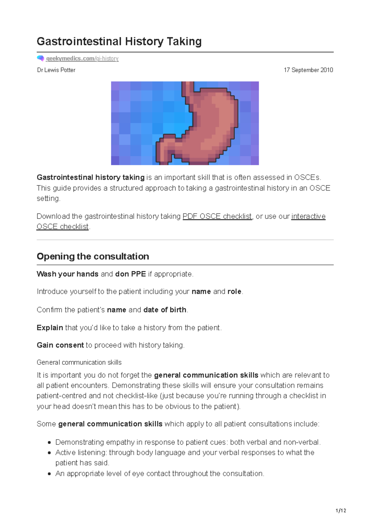 Geekymedics.com-Gastrointestinal History Taking - Dr Lewis Potter 17 ...