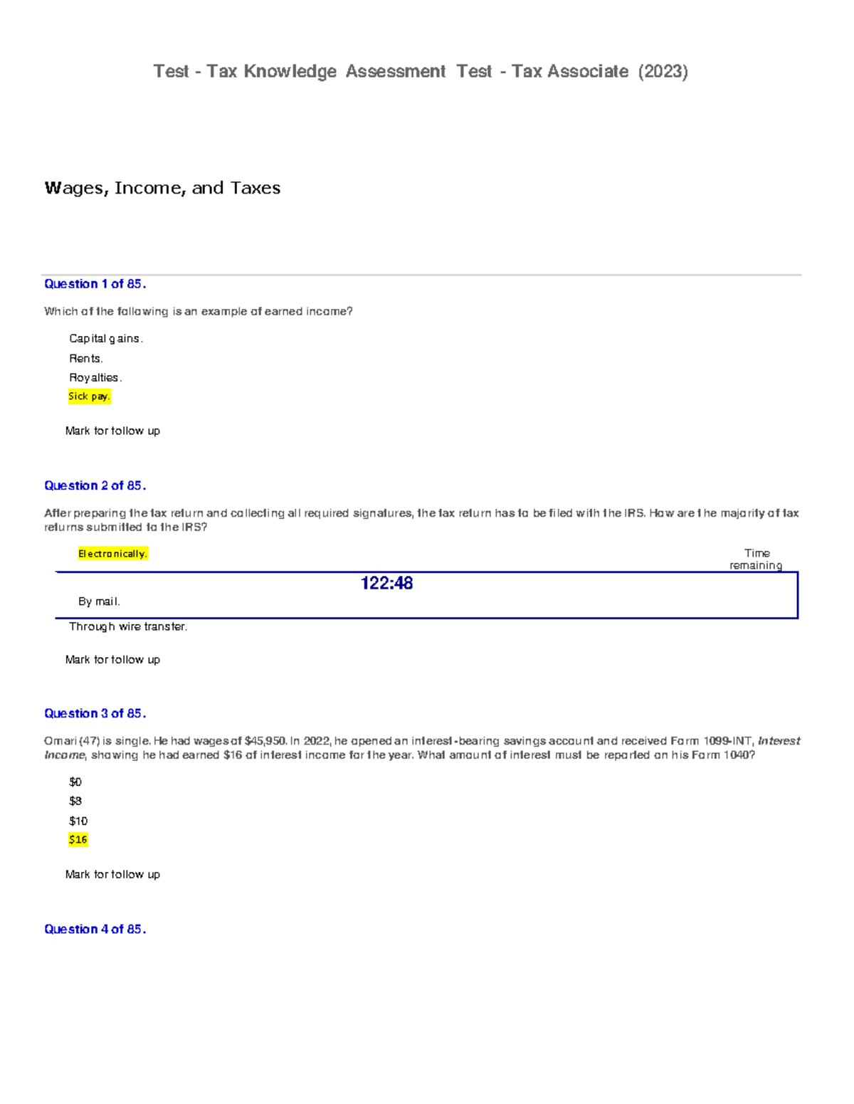 Answerwed tka 1-10 - Tax Spec - Test - Tax Knowledge Assessment Test ...