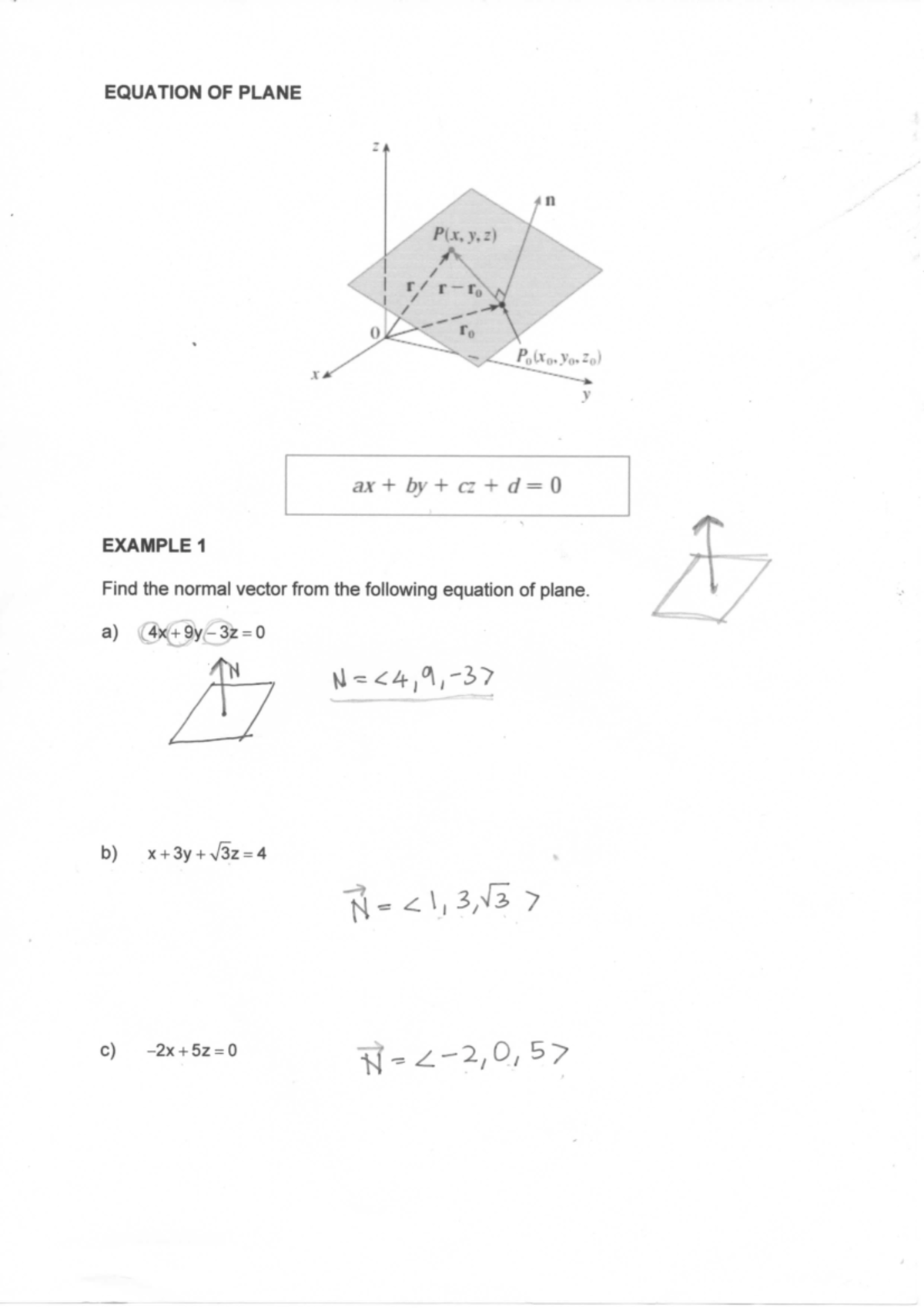 WEEK5-Equations of Plane - EQUATION OF PLANE n P(x,y,z) r, 0 ro Polxo ...