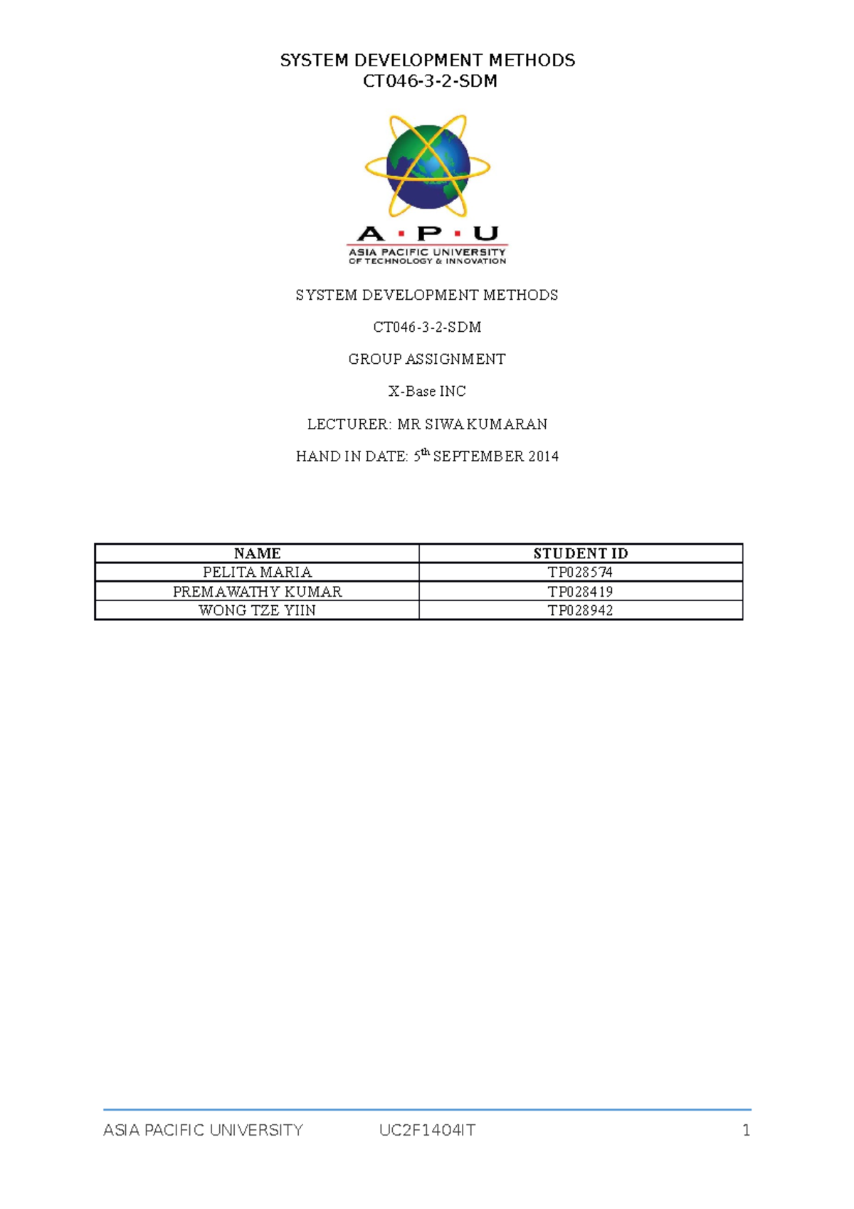 Toaz - SDM Assignment - CT046-3-2-SDM SYSTEM DEVELOPMENT METHODS CT046-3-2-SDM GROUP ASSIGNMENT ...