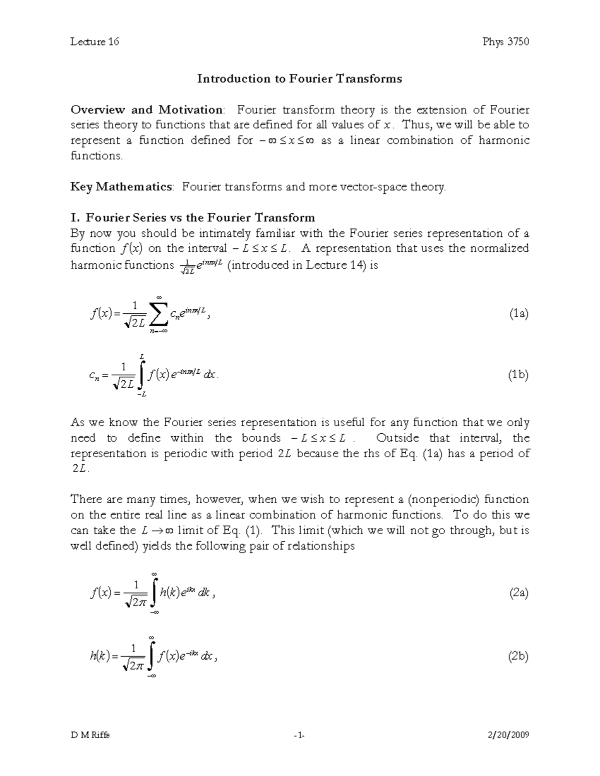 Lecture 16.pdf Introduction to Fourier Transforms - Lecture 16 Phys ...