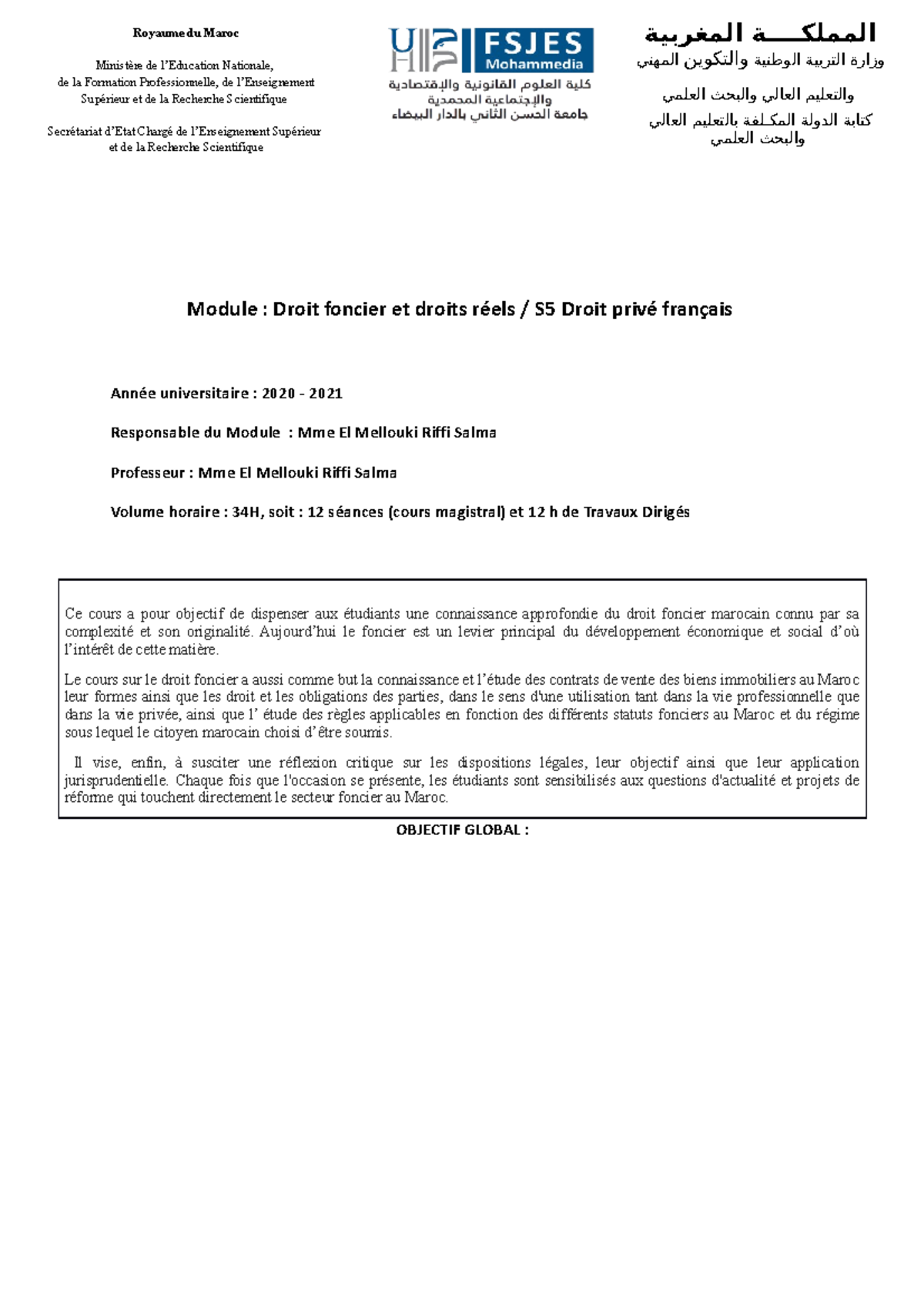 Syllabus droit foncier Fsjes - Module : Droit foncier et droits réels ...