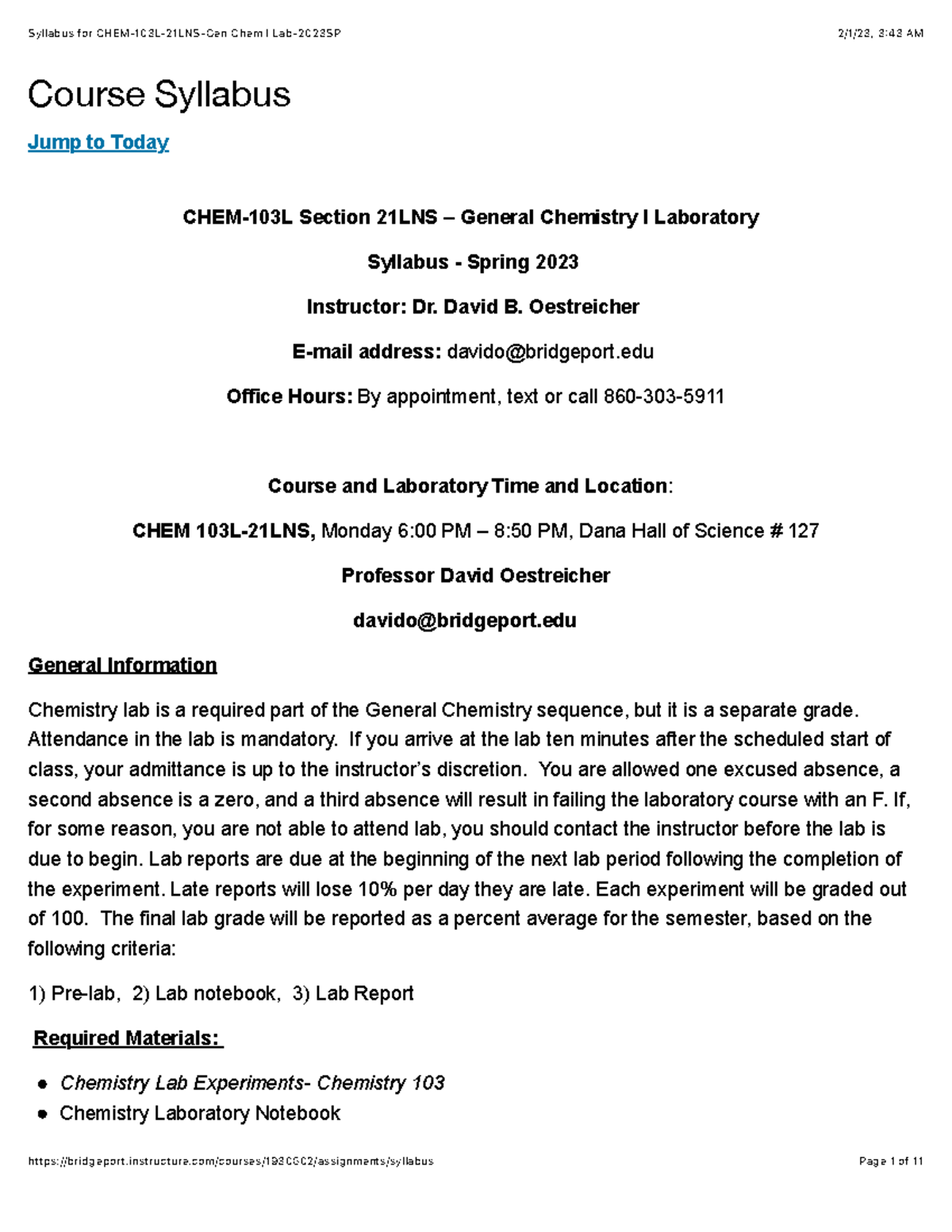 Syllabus for CHEM-103L-21LNS-Gen Chem I Lab-2023SP - Course Syllabus ...